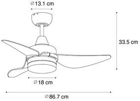 Stropní ventilátor bílý 86,7 cm vč. LED stmívatelný s dálkovým ovládáním - Yuki