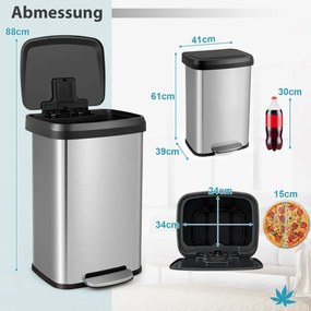 Costway Kuchyňský odpadkový koš 50 l s měkkým zavíracím víkem a – stříbro