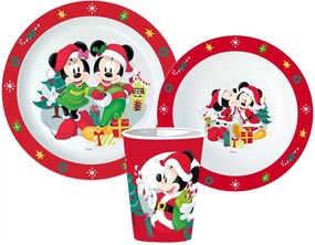 Dětská vánoční sada plastového nádobí pro děti Mickey &amp; Minnie Mouse - Disney - 3 díly