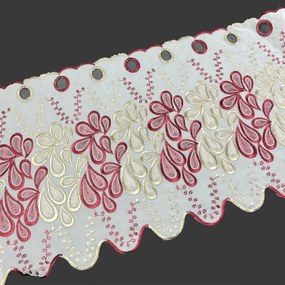 Vitrážová ﻿voálová záclona s výšivkou 2239 bordo - výška 40,90 cm , metráž