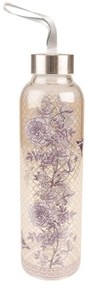 Skleněná láhev zdobená květy s uzávěrem - Ø 6*23 / 650 ml