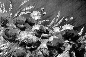 Obraz malované polní máky v černobílém provedení - 90x60 cm