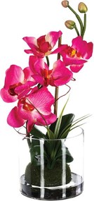 Růžová orchidej v skleněné váze, domácí dekorace, výška 37 cm
