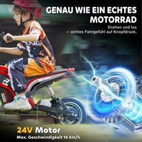 HOMCOM Elektrická Motorka pro Děti s Motorem 24V 350W, Rychlostní Mód 8-16 KM/H, 12-Palcové Pneumatické Pneumatiky, Elektrická Motorka s Hudebními Sv…