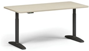 Výškově nastavitelný stůl OBOL, elektrický, 675-1325 mm, zaoblené rohy, deska 1600x800 mm, černá zaoblená podnož, ořech