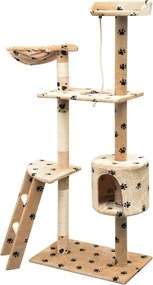 Škrabadlo pro kočky sisalové sloupky 125cm béžová potisk tlapek 170488