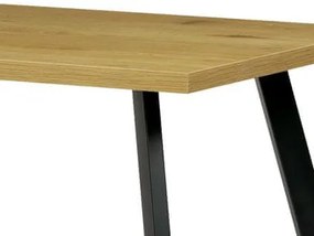 Autronic Moderní jídelní stůl Jídelní stůl 140x85x75 cm, deska melamin, 3D dekor divoký dub, kovové nohy, černý mat (HT-740 OAK)