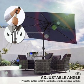 Outsunny slunečník na terasu 2,9 × 2,0 m – 24 solárních LED, klika a nastavitelný náklon, tmavě modrý