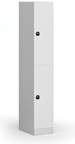 Šatní skříňka S1 s úložnými boxy, 2 boxy, 1850 x 300 x 500 mm, demont, RFID zámek, laminované dveře, bílá
