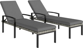 sada 2 lehátek polyratanové zahradní lehátko s 5směrně nastavitelným opěradlem s nosností do 120 kg světle šedá
