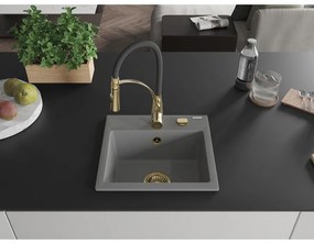Mexen Milo, 1-komorový granitový dřez 435x410x171 mm a dřezová baterie Aster, šedá, 6505-71-73450-57-G