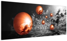 Abstraktní obrazy - oranžové koule (100x40cm)