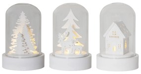 STAR TRADING Svítící dekorace Winter Fairytale Kupol – set 3 kusů, bílá barva, čirá barva, sklo, dřevo, plast