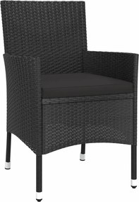 3dílný zahradní bistro set s poduškami černý polyratan 3187416
