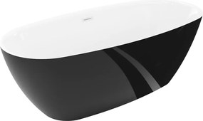 Mexen Luvo Slim, volně stojící vana 170 × 75 cm, bílá-černá, bílý přepad, 52801707575-20