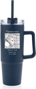 Personalizovaná cestovní termoska s průhledným víčkem s mapou