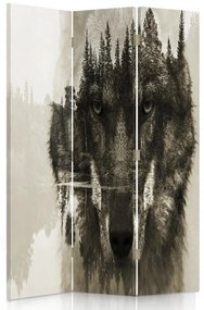 Ozdobný paraván Vlk Lesní zvířata Příroda - 110x170 cm, třídílný, obustranný paraván 360°