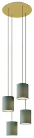 creative cables Závěsná lampa se 4 světly, s kulatým XXL baldachýnem Rose-one, textilním kabelem a válcovými plátěnými stínidly Barva: Černá, Montáž: Sestavený