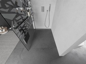 Mexen Kioto+, sprchová zástěna s poličkou a držákem na ručníky 140 x 200 cm, 8mm čiré sklo vzor bílý, chromový profil, 800-140-121-01-85