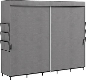 HOMCOM Šatník z látky s 5 pruhy, 5 policemi, 6 bočními kapsami, zip ocelový rám 212x45x167 cm šedá