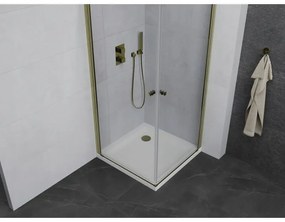 Mexen Pretoria Duo, sprchový kout se 2-křídlými dveřmi 70 (dveře) x 70 (dveře) cm, 6mm čiré sklo, zlatý profil + sprchová vanička, 852-070-070-50-02-4010G