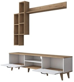 Bílo/přírodní TV sestava v dekoru ořechu 180x48 cm Veronica – Kalune Design