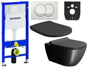 AKCE/SET/LIVERO Geberit - Modul pro závěsné WC Duofix Delta 12 s tlačítkem Delta 20, alpská bílá + PURA závěsná WC mísa, Swirlflush, 55x36 cm, černá …