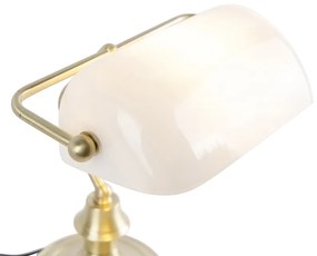 Klasická notářská lampa zlatá s opálovým sklem - Banker