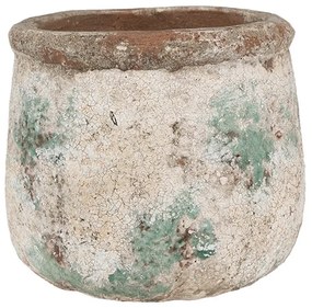 Dekorativní béžovo-zelený antik terakotový květináč Teracci - Ø 16*13 cm