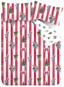 Červené/bílé povlečení na dvoulůžko/prodloužené 230x220 cm Christmas Stripe – Catherine Lansfield
