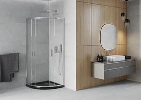 Mexen Rio, čtvrtkruhový sprchový kout 80 x 80 cm, 6mm čiré sklo, chromový profil + černá sprchová vanička, 863-080-080-01-00-4170