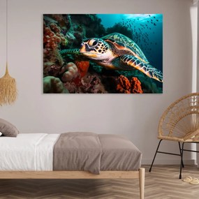 Obraz na plátně - mořská želva u korálového útesu FeelHappy.cz Velikost obrazu: 120 x 80 cm