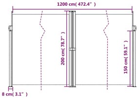 Zatahovací boční markýza antracitová 200 x 600 cm,  4004853