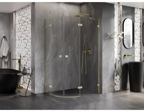 Mexen Lunar, pravý půlkruhový sprchový kout 100 x 70 cm, 8mm čiré sklo, zlatý matný profil, 833-100P-070L-55-00