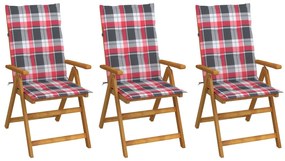 Skládací zahradní židle s poduškami 3 ks masivní akáciové dřevo,  3064102
