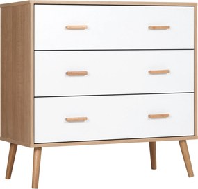 HOMCOM Dřevěná Komoda se 3 Zásuvkami, Vysoká Úložná Skříň Moderní s Vznesenými Nohami pro Ložnici a Obývací Pokoj 80x39x80 cm Bílá a Přírodní