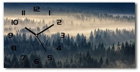 Wallmuralia Skleněné hodiny na stěnu tiché Mlha nad lesem 60x30 cm