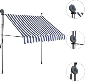 Ručně zatahovací markýza s LED světlem 100 cm modrobílá 145841