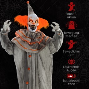 HOMCOM Halloween dekorace Klaun, ohebné paže, aktivováno dotykem/zvukem, svítící oči
