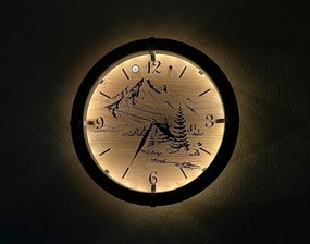 Li-Go "Hory" Světelné hodiny 32 cm provedení povrchu: dub světlý, varianta napájení svítidla: 12V s externím zdrojem (s přivodním kabelem)