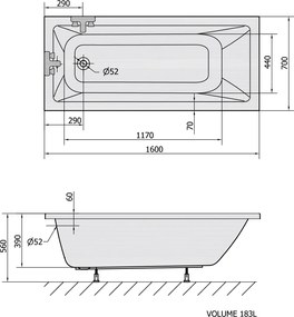 Polysan Noemi 160 x 70 cm vana obdélníková akrylátová 71707 Koupelny Bernold