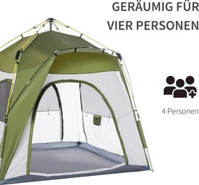 Outsunny Dvojcestný stan pro 4 osoby - Lehce, stabilní, voděodolný, UV 50+ pop-up stan pro kempování s háčkem, dveřmi, oknem, podlážkou, rodinný stan…
