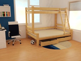 Patrová postel s rozšířeným spodním lůžkem 8X8 6A 80/120 x 200 cm Přírodní lakovaná