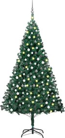 vidaXL Umělý vánoční stromek s LED a sadou koulí bílý 240 cm [3077624] Barva: Zeleno-šedý