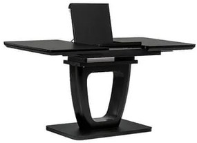 Autronic Moderní jídelní stůl Jídelní stůl 110+40x75 cm, černá 4 mm skleněná deska, MDF, černý matný lak (HT-430 BK)