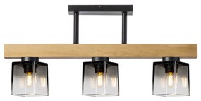Light for home - Dřevěné přisazené k stropu svítidlo s unikátními skleněnými stínidly "Rustic Radiance" 40603, 3x60W, E27, černá, přírodní buk