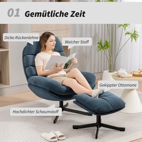HOMCOM Relaxační křeslo s podnožkou, křeslo, lounge křeslo s čalouněním z chenille, moderní televizní křeslo, 78 x 93 x 100 cm, modrá