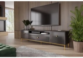 Televizní stolek RTV Mell 180 cm -  zlaté nohy Černá