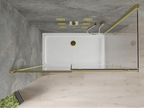 Mexen Omega posuvný sprchový kout 140 x 70 cm, 8mm sklo, zlatý profil-čiré sklo + slim sprchová vanička 5cm, 825-140-070-50-00-4010