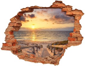 Wallmuralia Díra 3D ve zdi nálepka Stezka na pláž 90x70 cm